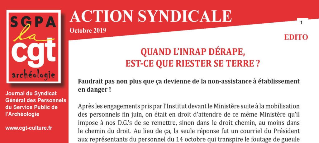 INRAP - ACTION SYNDICALE OCTOBRE 2019 - la CGT Culture