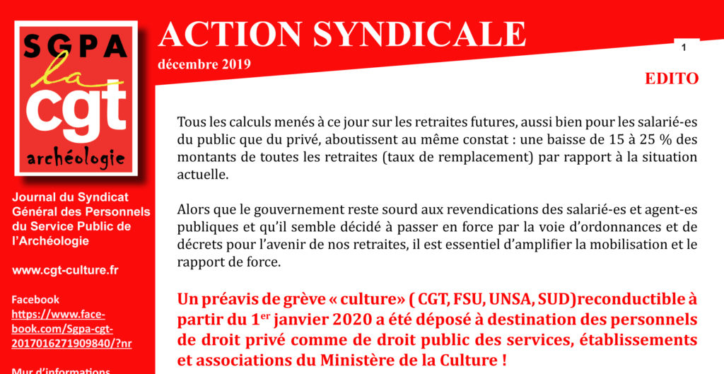 Inrap - Action Syndicale Décembre 2019 - la CGT Culture